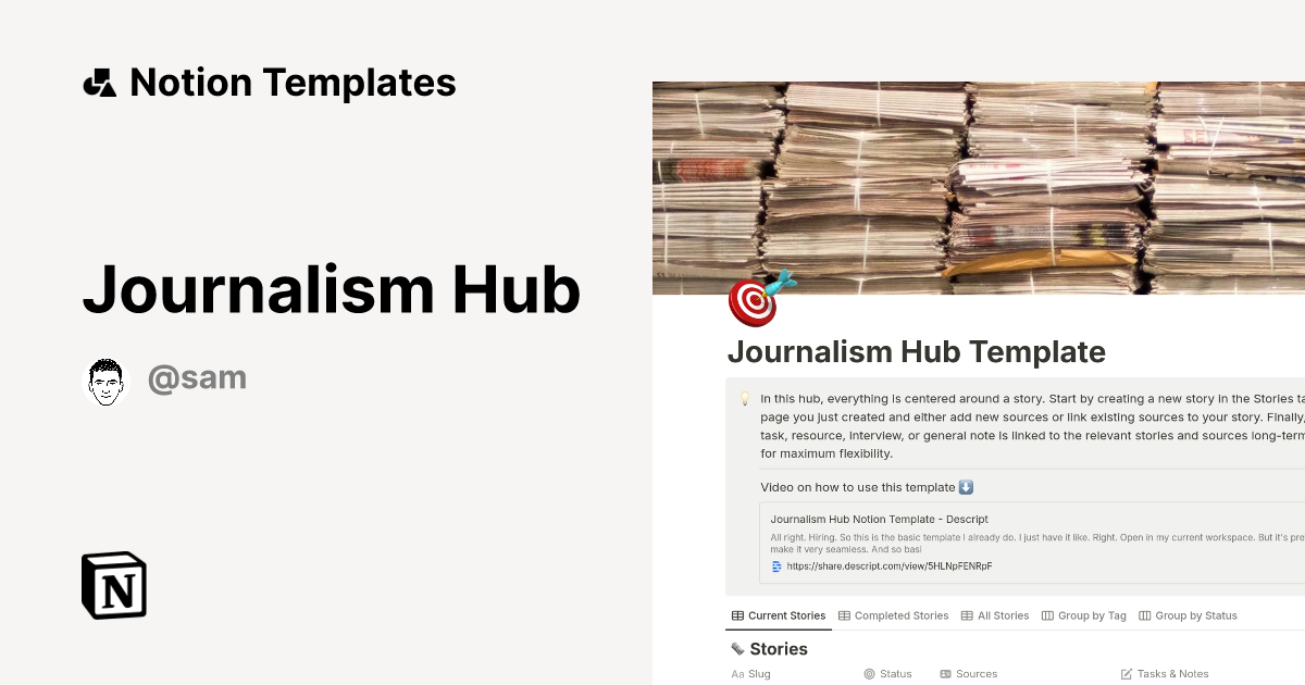 Journalism Hub Template by Sam Catania | Notion Marketplace