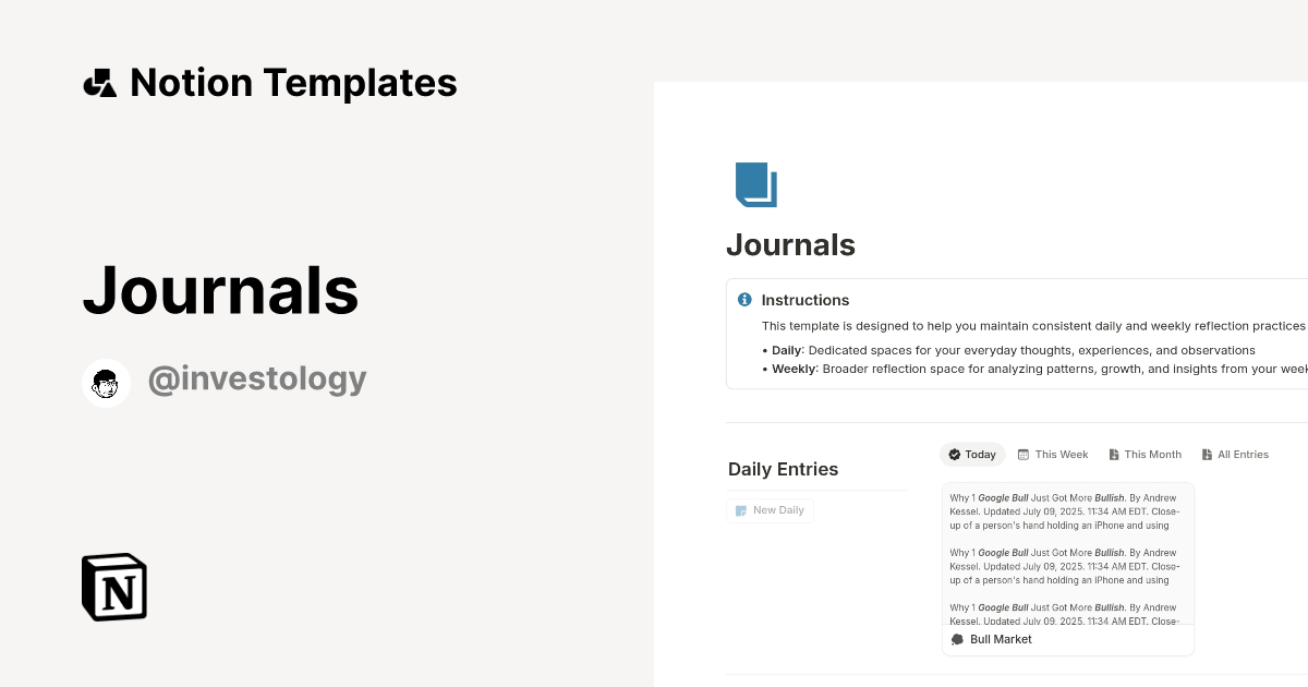 Journals Template | Notion Marketplace