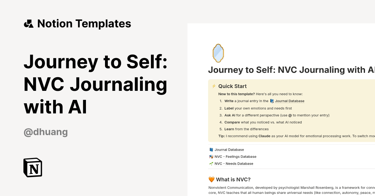 Journey to Self: NVC Journaling with AI Template | Notion Marketplace