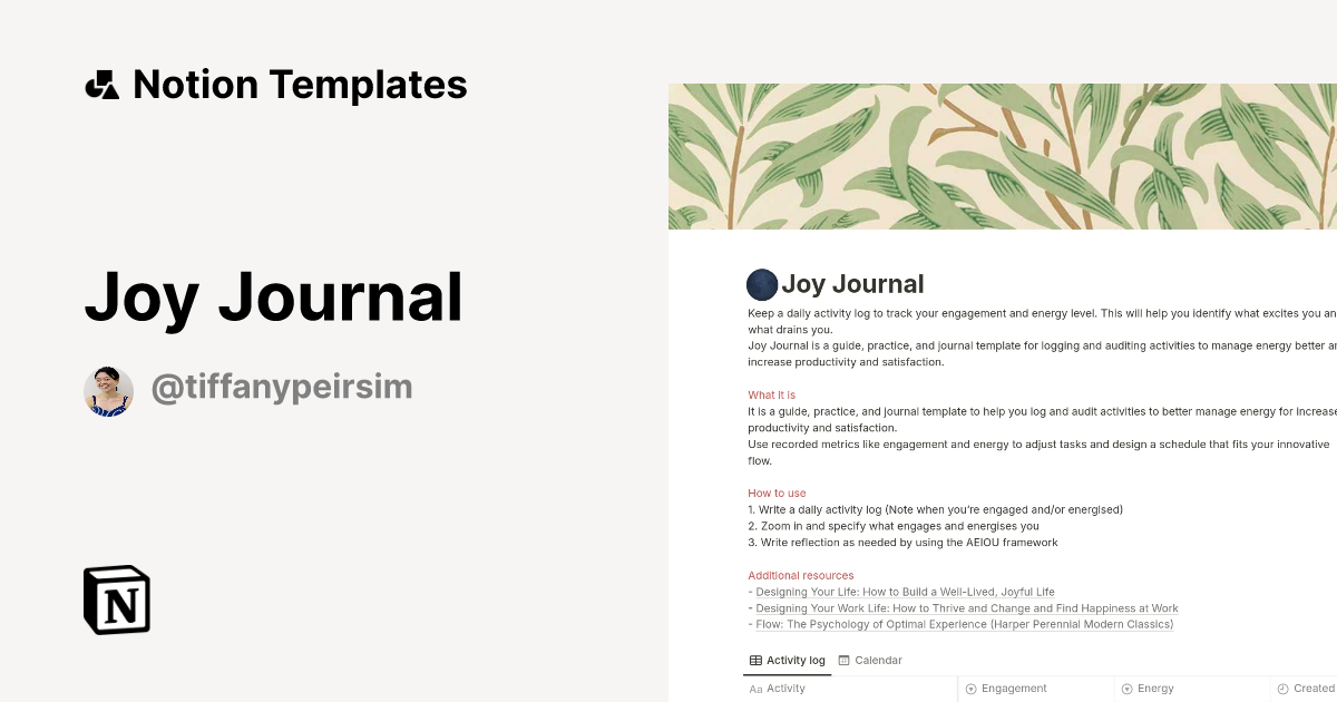 Joy Journal Template | Notion Marketplace