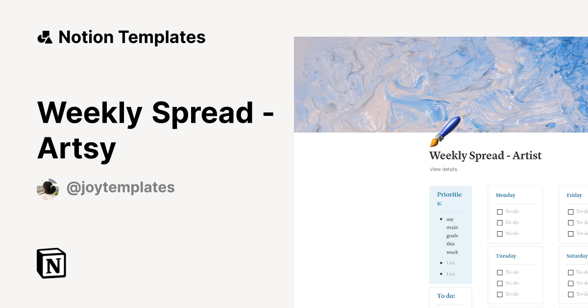 Weekly Spread - Artsy Template | Notion Marketplace