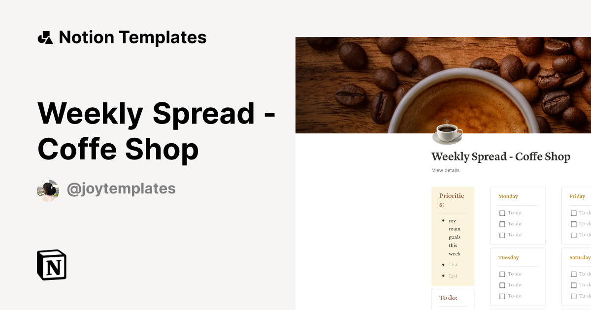 Weekly Spread - Coffe Shop Template by Joy | Notion Marketplace