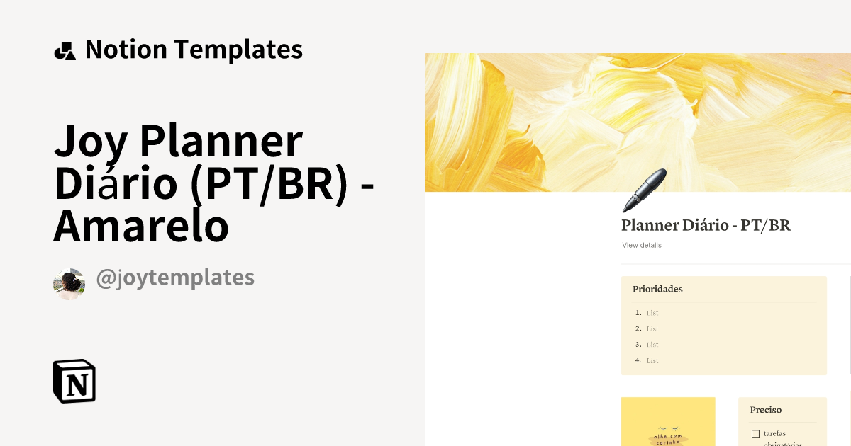 Joy Planner Diário (PT/BR) - Amarelo Template by Joy | Notion Marketplace
