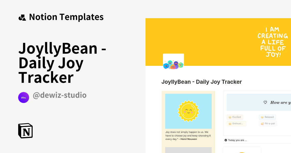 JoyllyBean - Daily Joy Tracker Template | Notion Marketplace