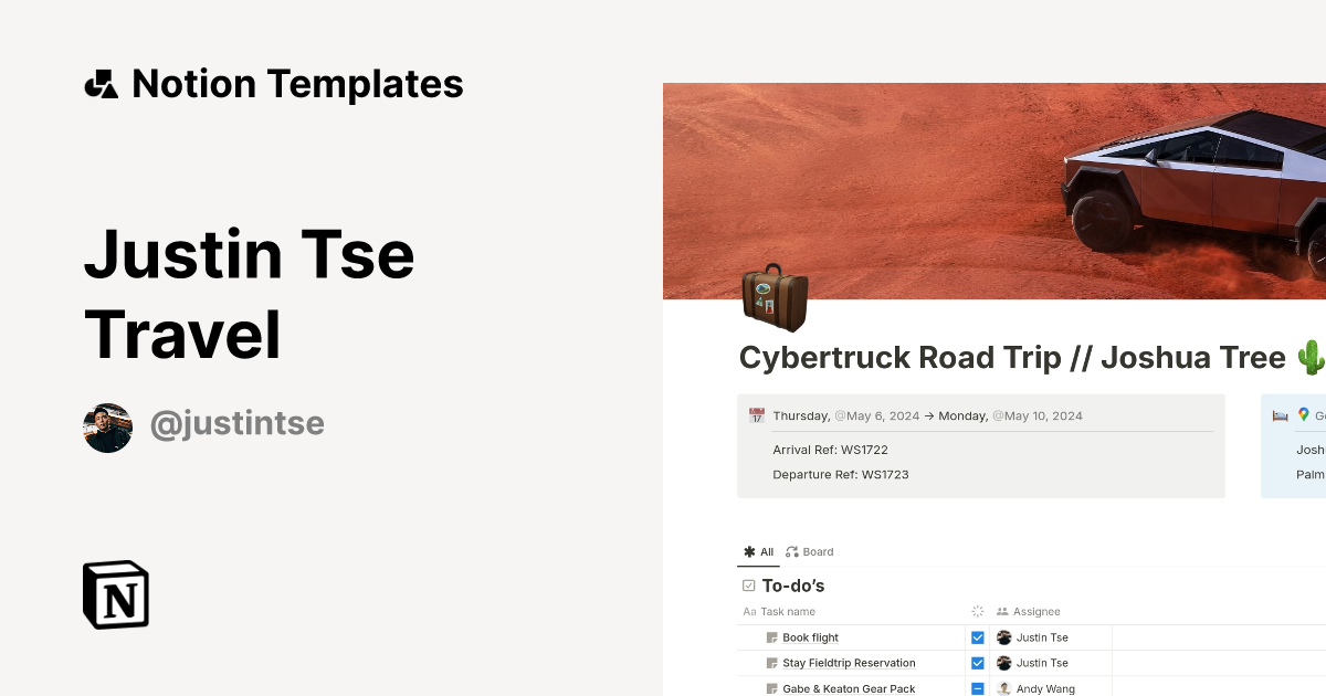 Justin Tse Travel Template | Notion Marketplace