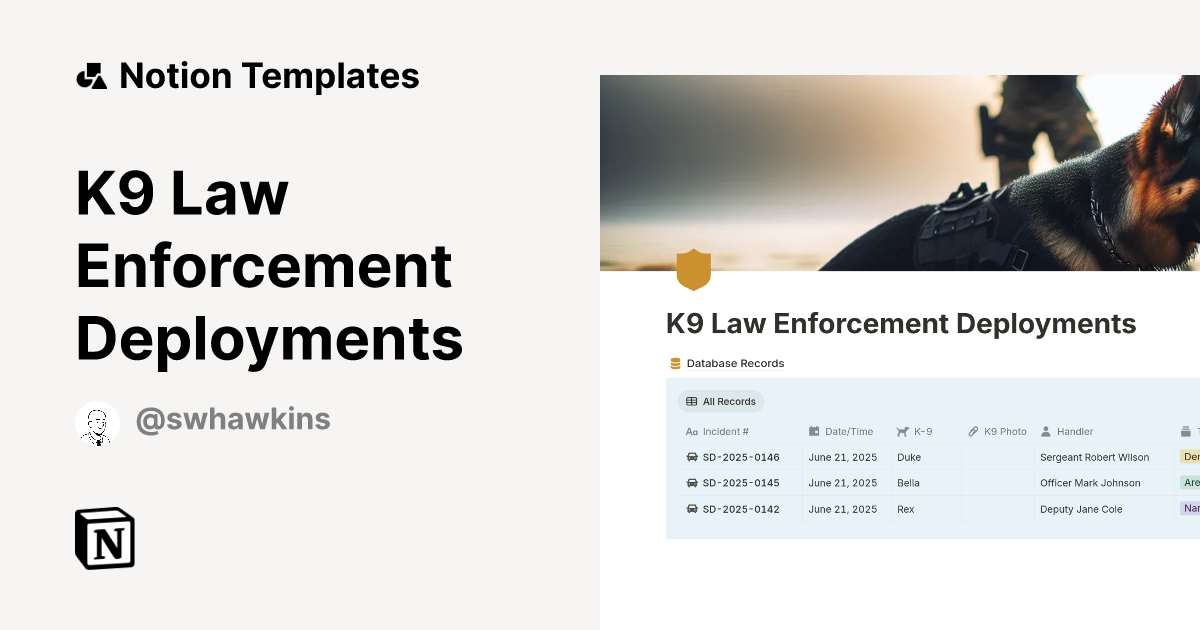 K9 Law Enforcement Deployments Template by Scott W. Hawkins | Notion ...