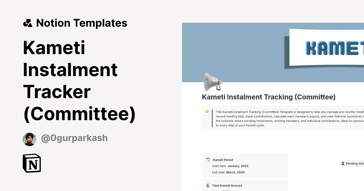Kameti Instalment Tracker (Committee) Template by Gurparkash | Notion Marketplace