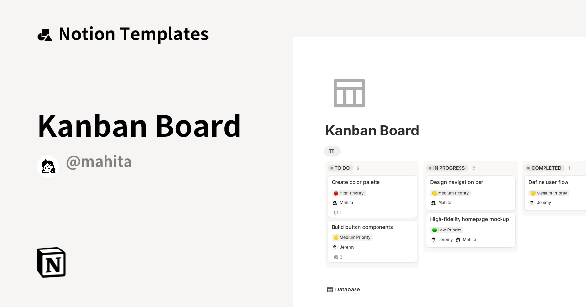 Kanban Board Template by Mahita | Notion Marketplace