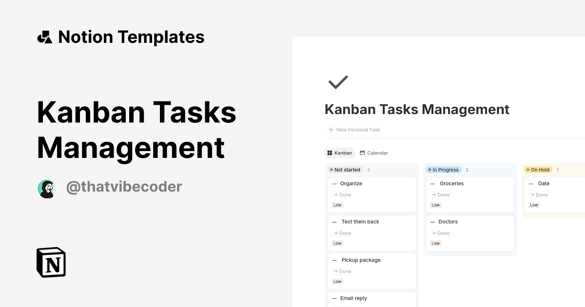 Kanban Tasks Management Template | Notion Marketplace