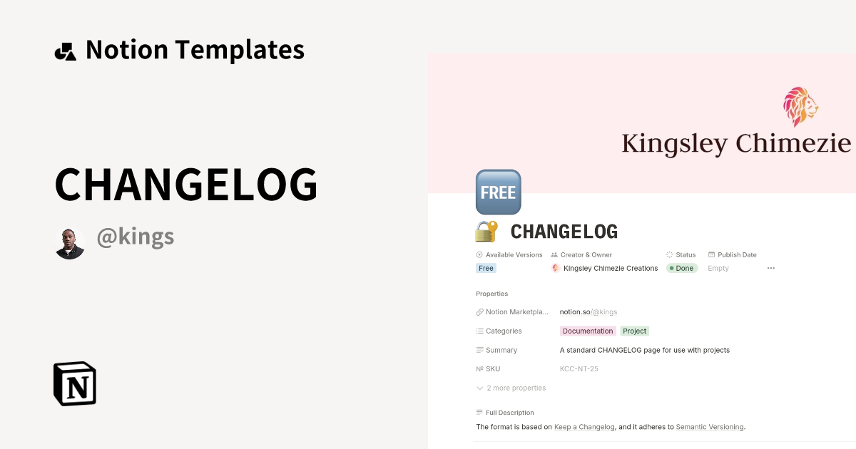 CHANGELOG Template | Notion Marketplace