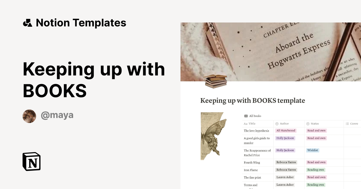 Keeping up with BOOKS Template by Maya | Notion Marketplace