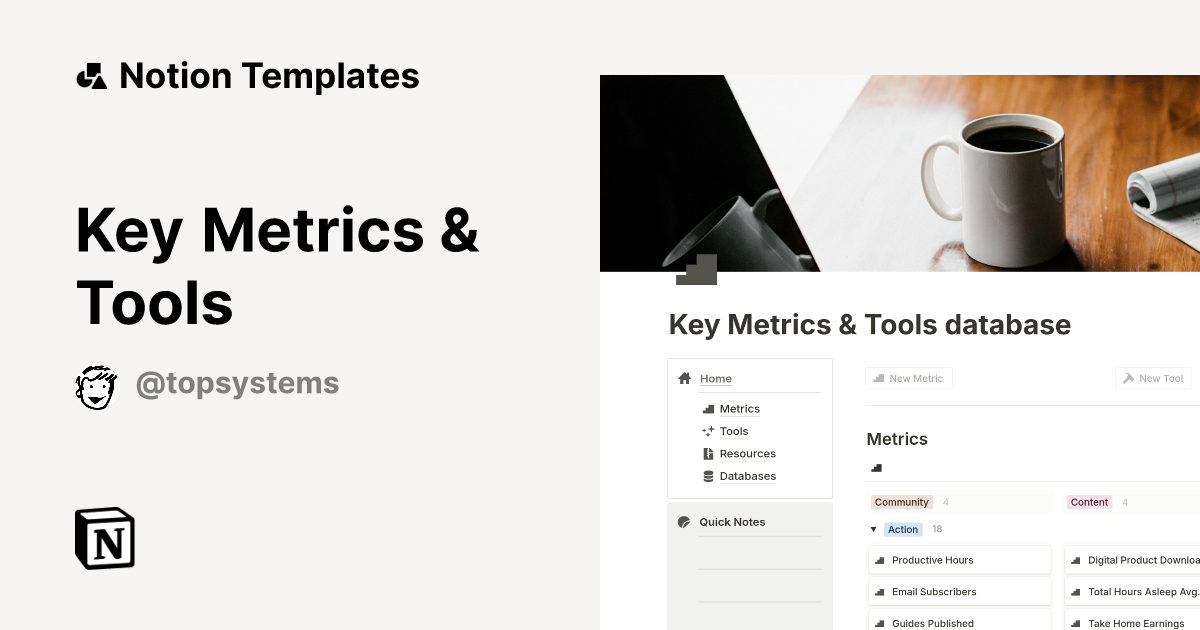 Key Metrics And Tools Template Notion Marketplace