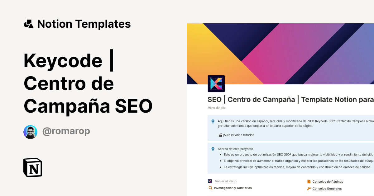 Keycode | Centro de Campaña SEO Template | Notion Marketplace