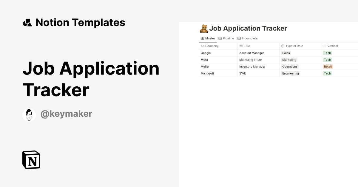Job Application Tracker Template by Keymaker | Notion Marketplace