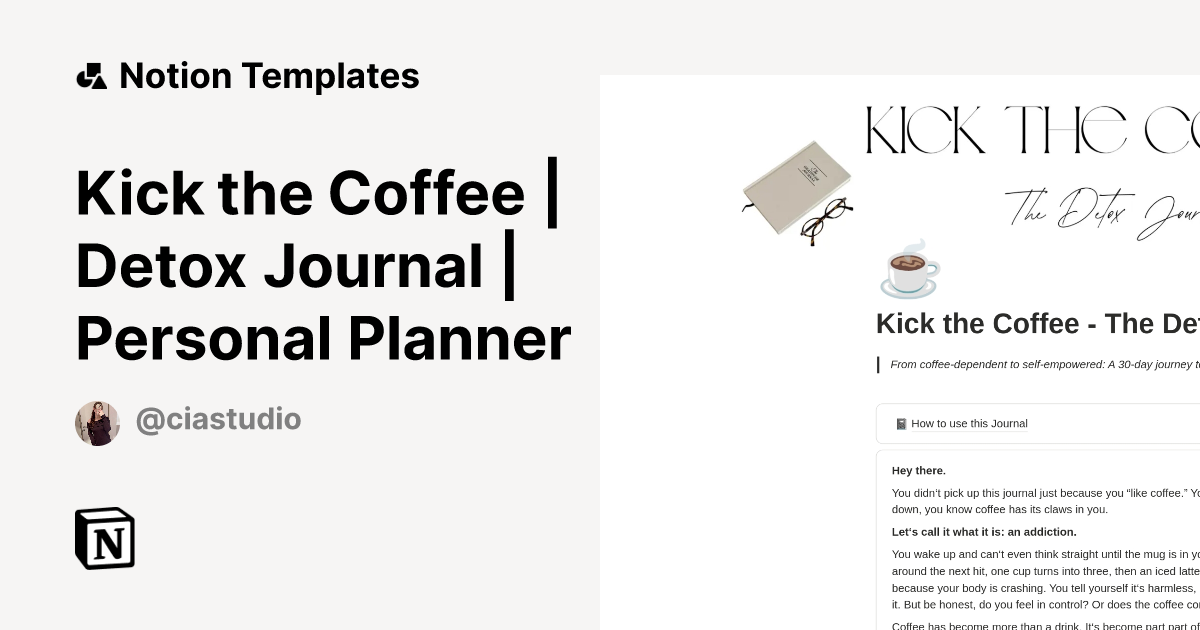 Kick the Coffee | Detox Journal | Personal Planner Template | Notion ...