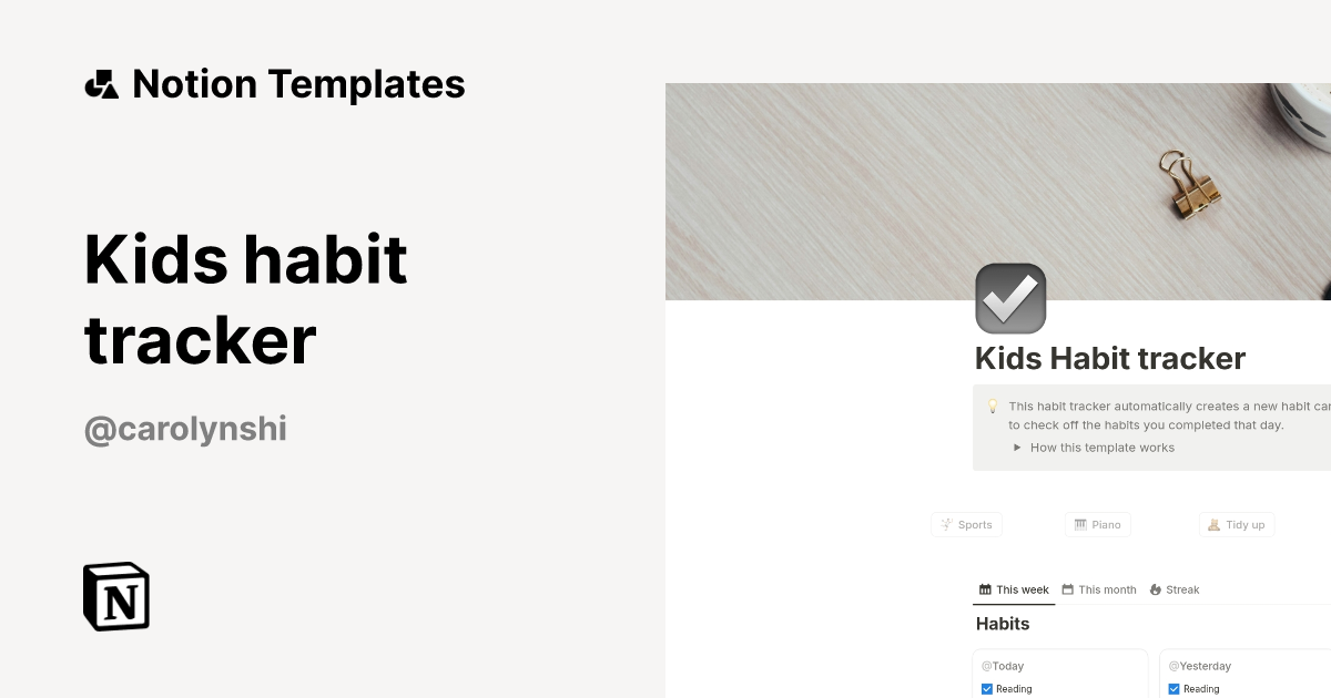 Kids habit tracker Template | Notion Marketplace