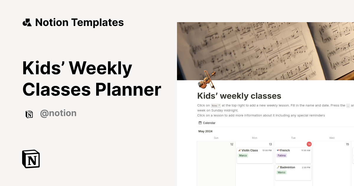 Kids’ Weekly Classes Planner 2026 Template | Notion Marketplace