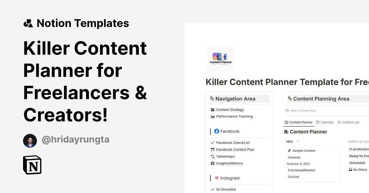 Killer Content Planner for Freelancers & Creators! Template | Notion ...