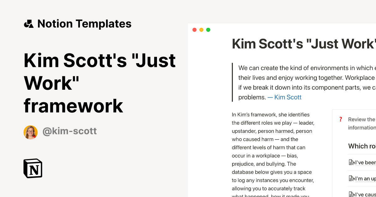 Kim Scott's "Just Work" framework Template | Notion Marketplace
