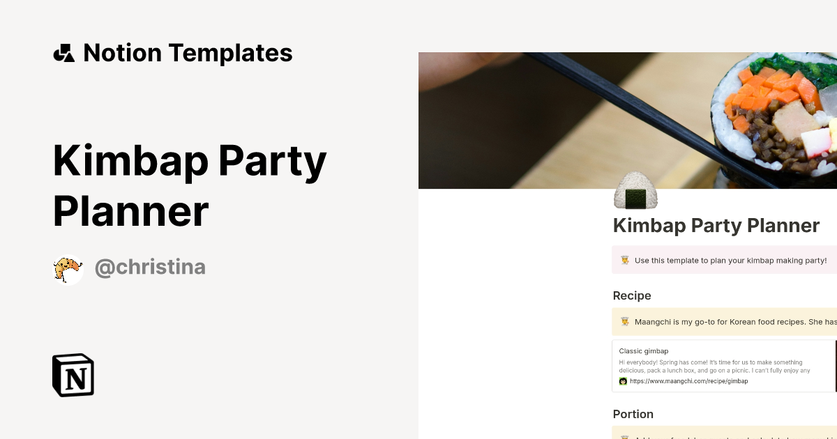 Kimbap Party Planner Template | Notion Marketplace