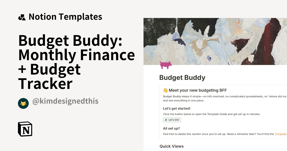 Budget Buddy: Monthly Finance + Budget Tracker Template by Kim Designed ...