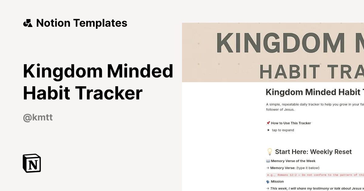 Kingdom Minded Habit Tracker Template by Kingdom Minded Training Tools | Notion Marketplace