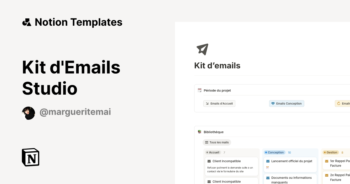 Kit d'Emails Studio Template | Notion Marketplace