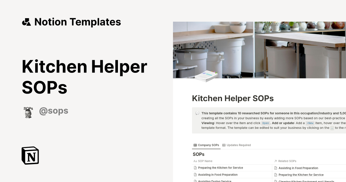 Kitchen Helper SOPs Template | Notion Marketplace