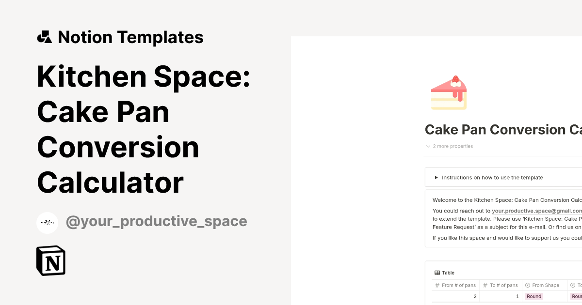 Kitchen Space: Cake Pan Conversion Calculator Template | Notion Marketplace