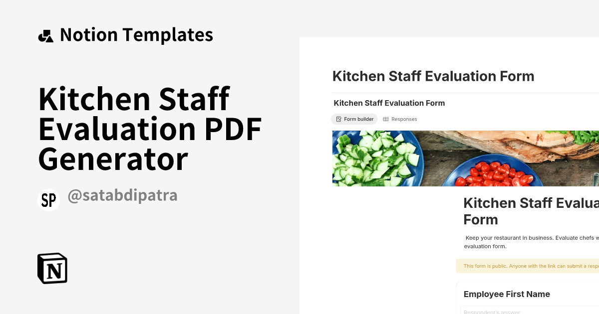 Kitchen Staff Evaluation PDF Generator Template | Notion Marketplace