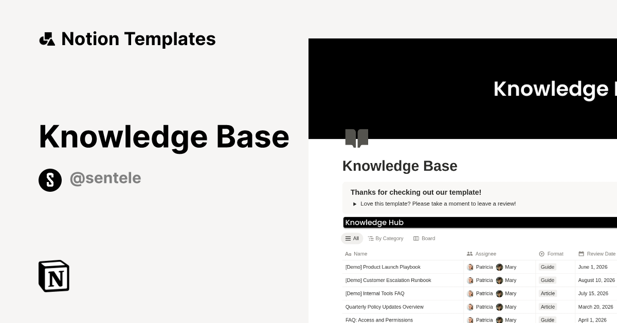 Knowledge Base Template by Sentele | Notion Marketplace