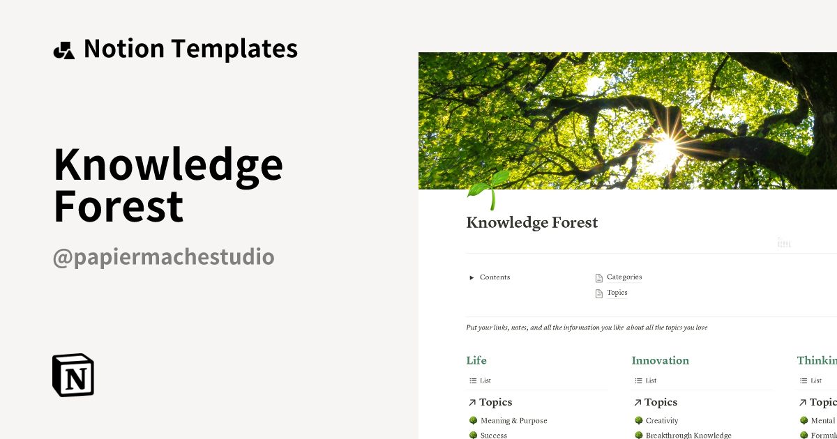 Knowledge Forest Template by papiermachestudio | Notion Marketplace