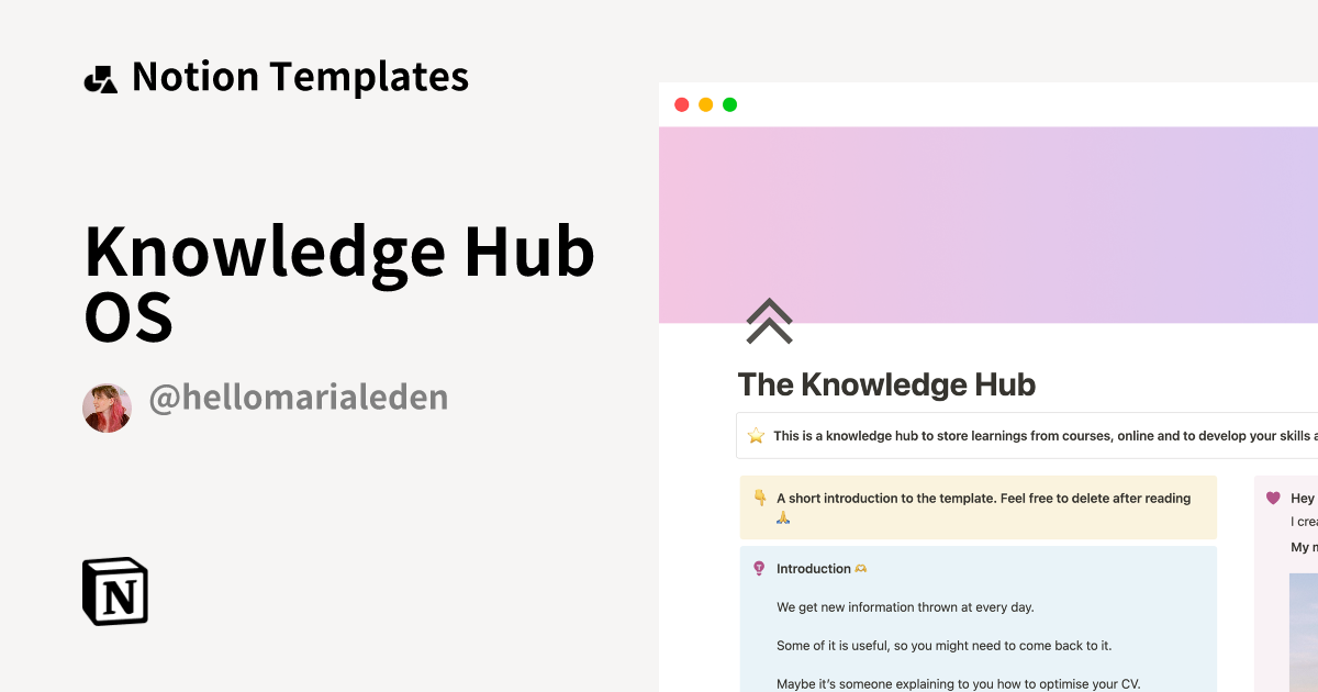 Knowledge Hub OS Template by Maria Leden | Notion Marketplace