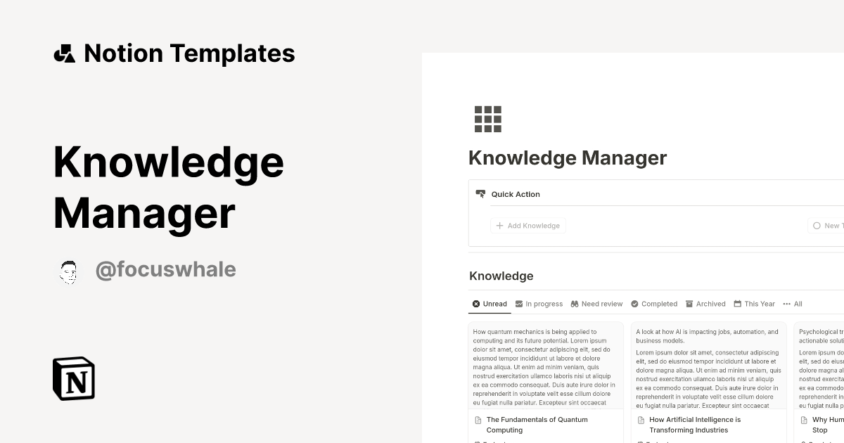 Knowledge Manager Template | Notion Marketplace
