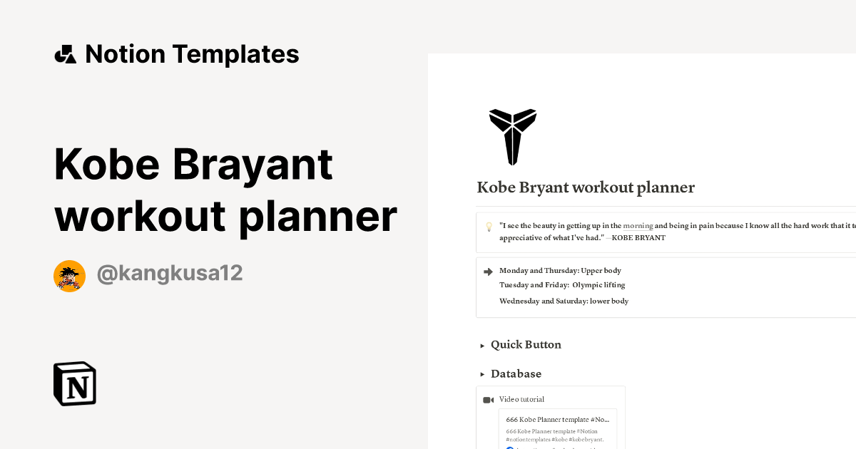 Kobe Brayant workout planner Template by Kangkusa | Notion Marketplace