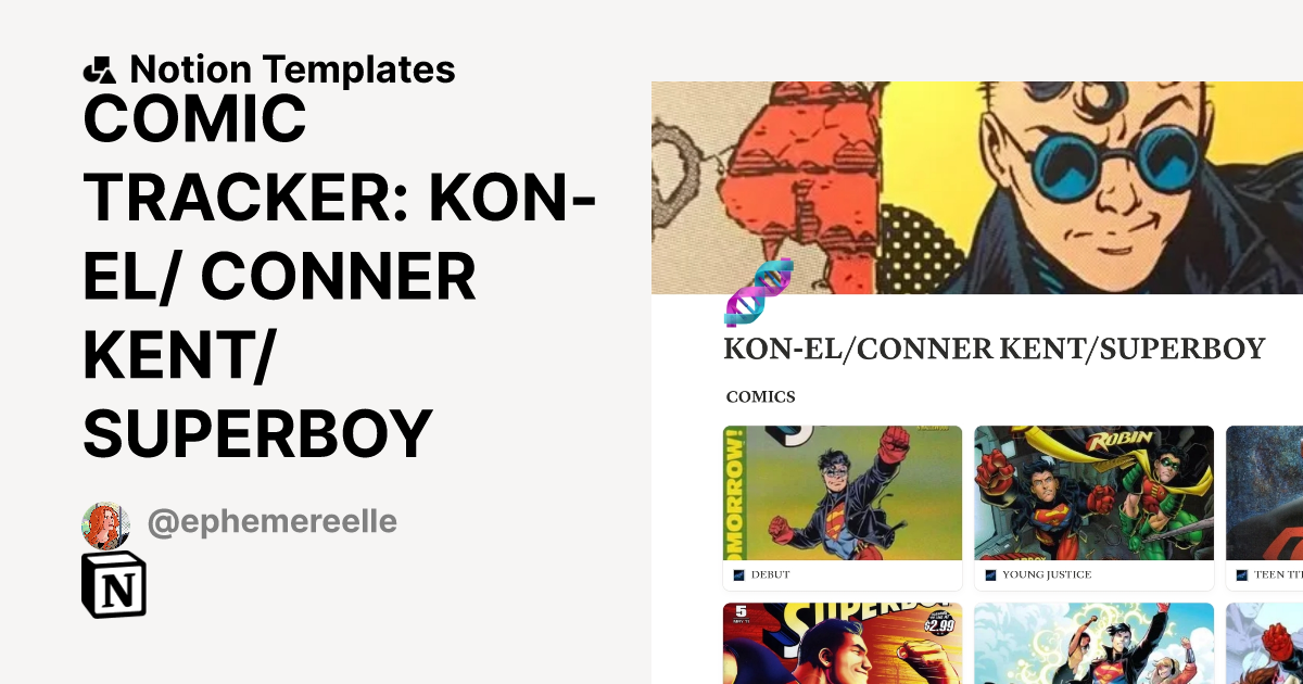 COMIC TRACKER: KON-EL/ CONNER KENT/ SUPERBOY Template by Oli | Notion ...