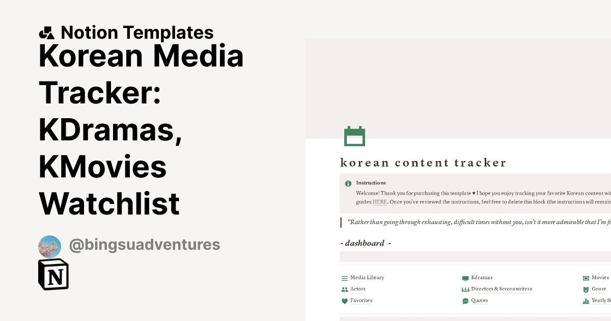 Korean Media Tracker: KDramas, KMovies Watchlist Template | Notion ...