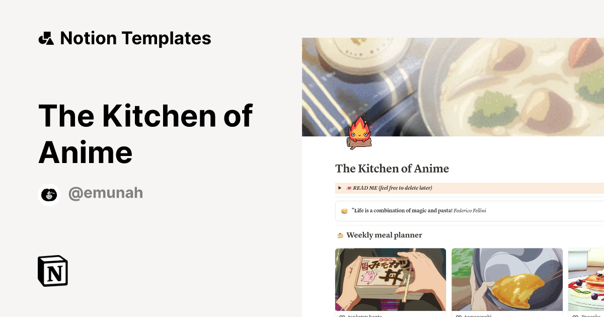 The Kitchen of Anime Template by Emunah | Notion Marketplace