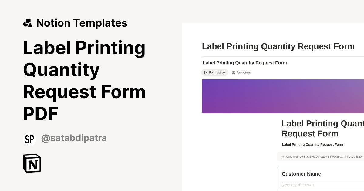 Label Printing Quantity Request Form PDF Template by Satabdi Patra ...