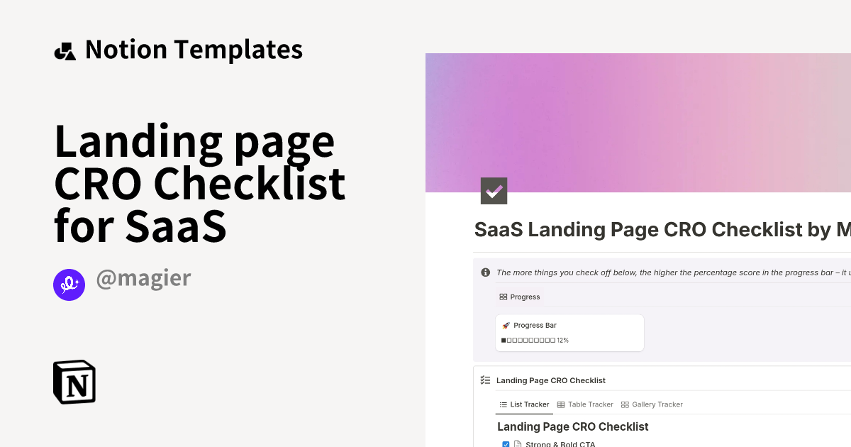 Landing page CRO Checklist for SaaS Template | Notion Marketplace