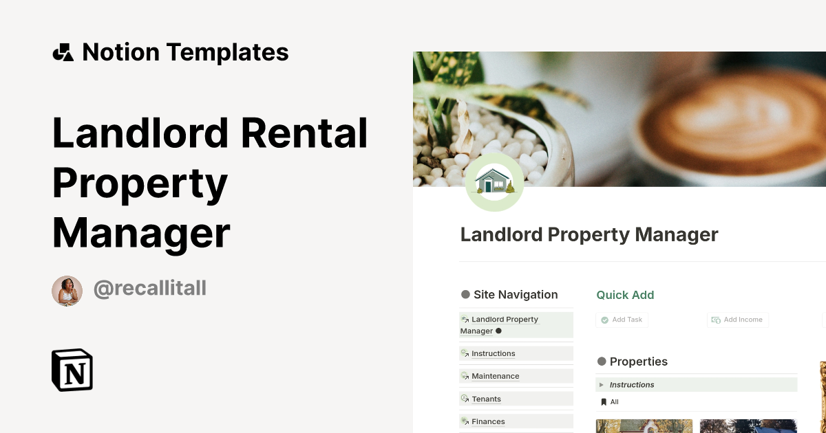 Landlord Rental Property Manager Template by Recall It All | Notion ...