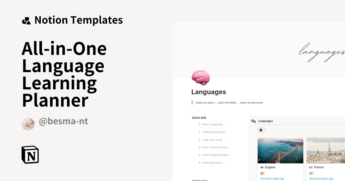 All-in-One Language Learning Planner Template by Besma | Notion Marketplace