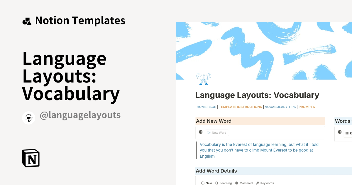 Language Layouts: Vocabulary Template by Language Layouts | Notion ...