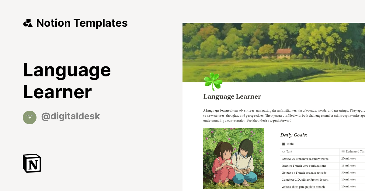 Language Learner Template | Notion Marketplace