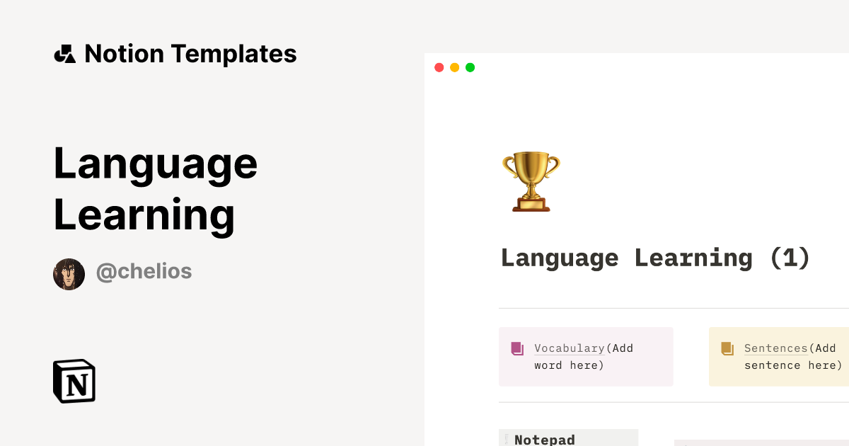 Language Learning Template by Chelios | Notion Marketplace