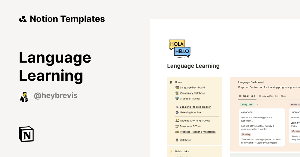 Language Learning Template | Notion Marketplace