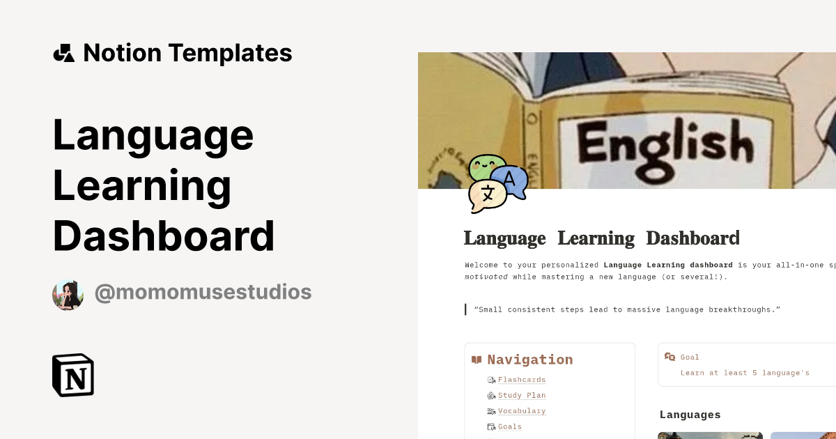 Language Learning Dashboard Template | Notion Marketplace