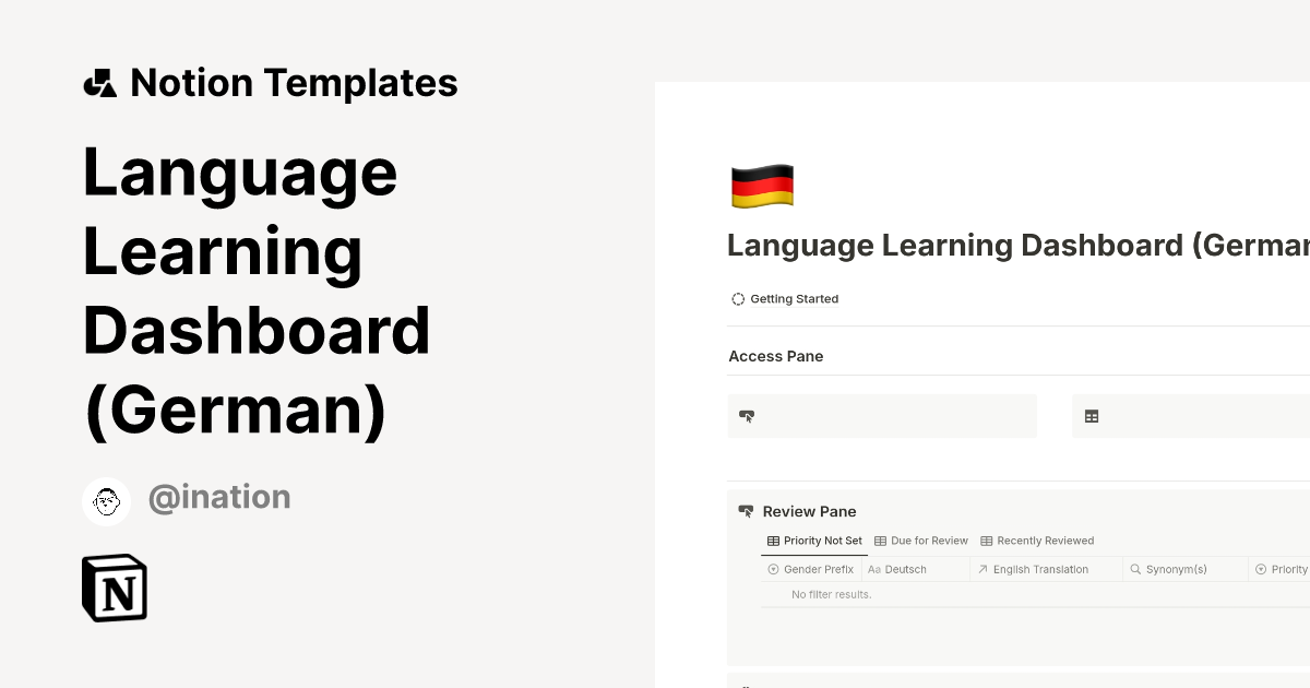 Language Learning Dashboard (German) Template by I Nation | Notion Marketplace