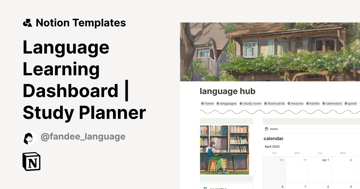 Language Learning Dashboard | Study Planner Template by fandee | Notion Marketplace