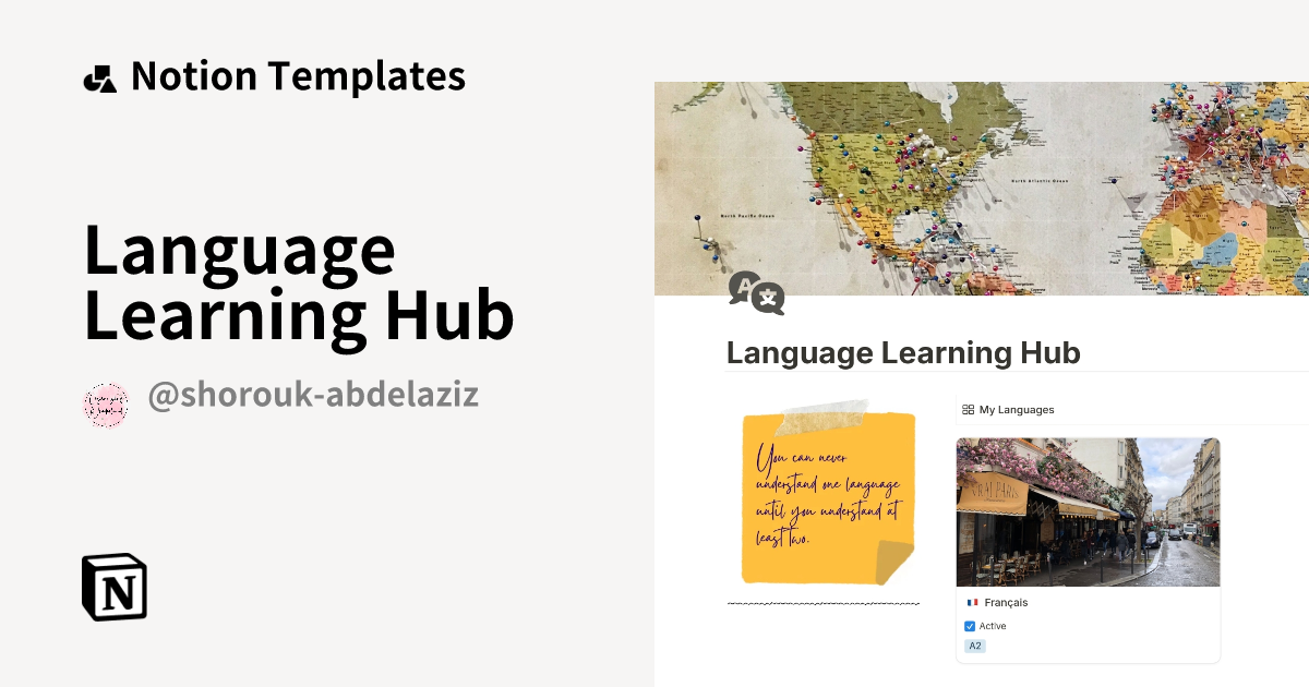 Language Learning Hub Template by Organizing Wonderland By Shorouk Abdelaziz | Notion Marketplace